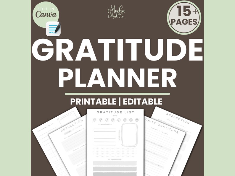 Gratitude Journal CANVA Printable Mindfulness Log Gratitude Editable ...