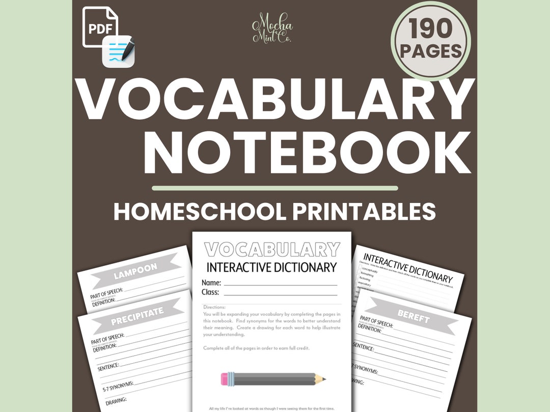 Vocabulary Interactive INB Journal Subject Dictionary Writing Fillable ...