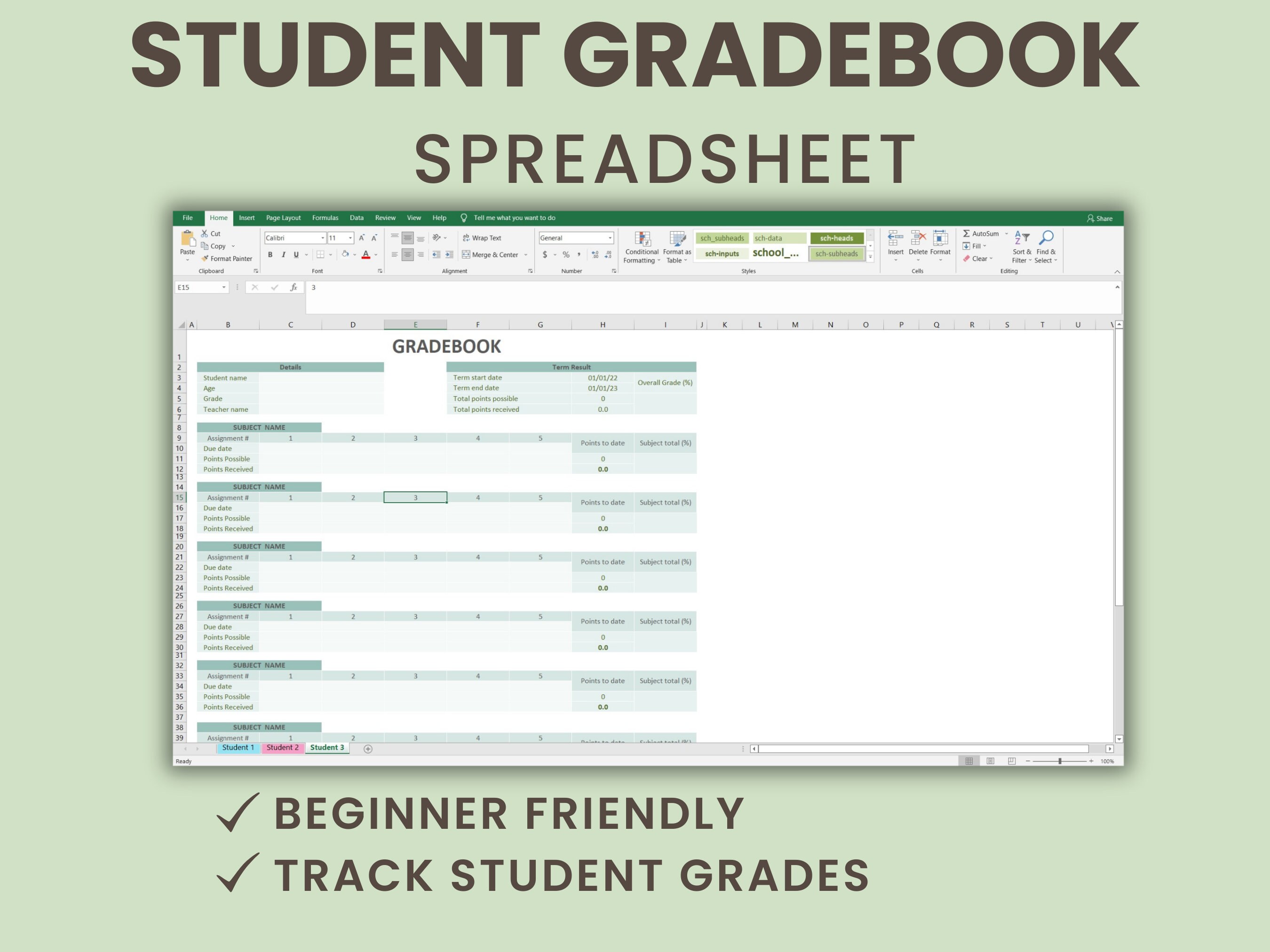 Homeschool Planner GRADEBOOK Excel Spreadsheet STUDENT COLLEGE ...