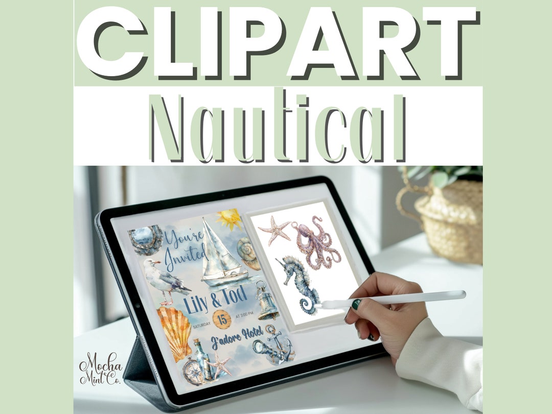 Nautical Clipart Watercolor Bundle, PNG, Sea Clipart, Ocean Clipart ...