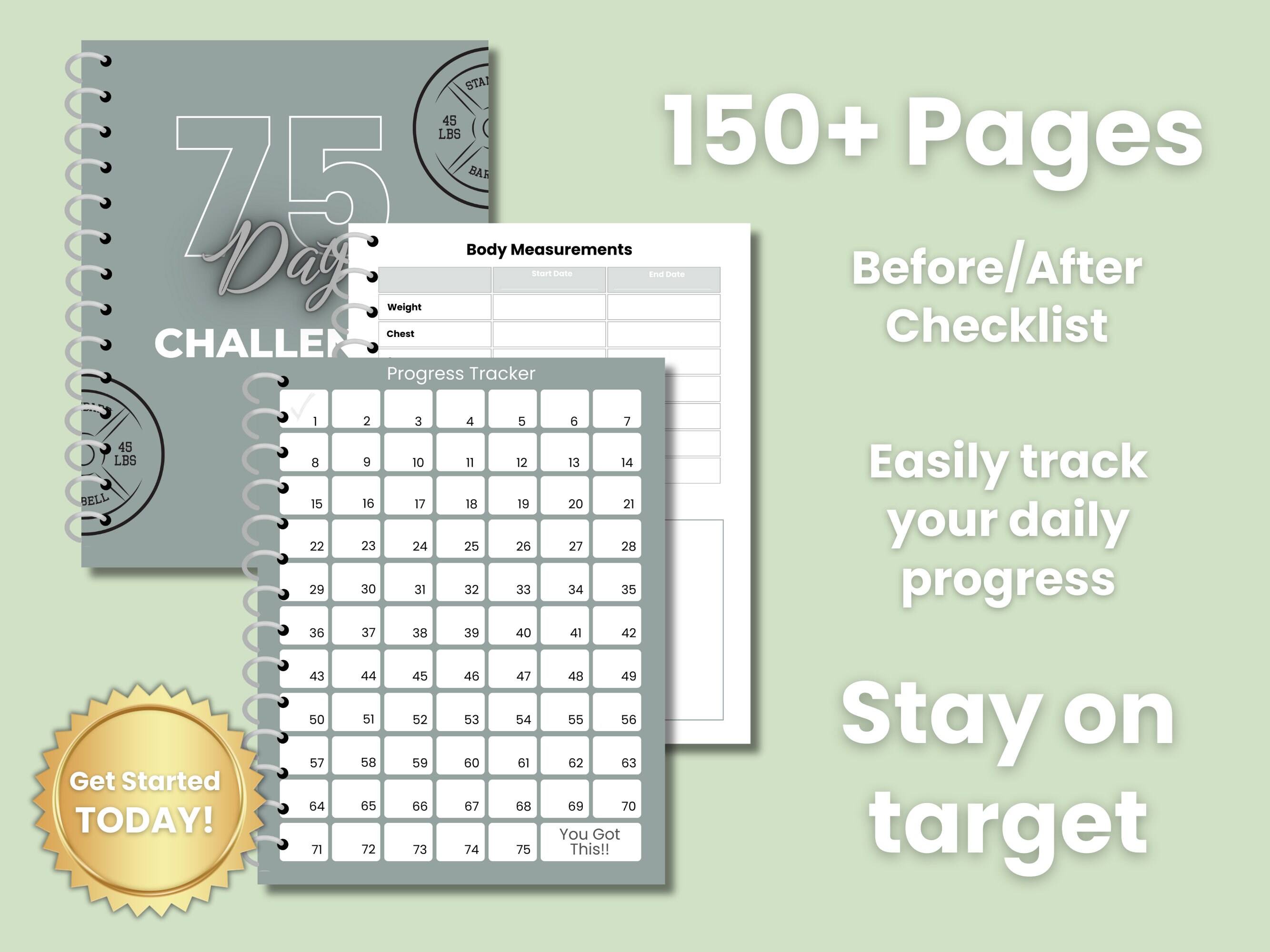 Ultimate 75 Day Fitness Challenge Journal Tracker Goals Daily Progress ...