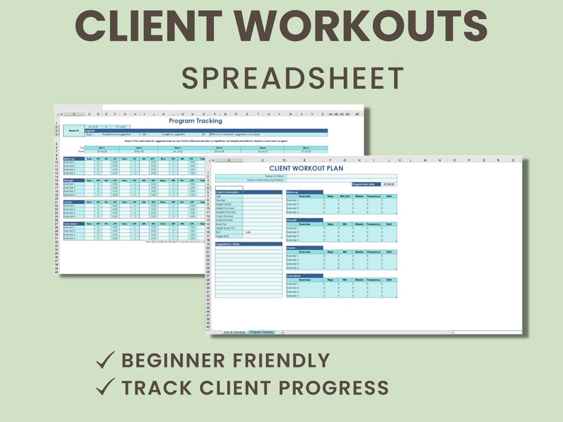 Personal Trainer Workout Template, Client Excel Google Sheets, Fitness ...