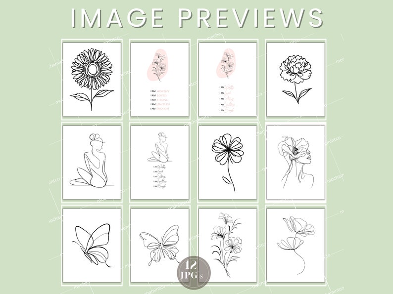 Line Drawing Wall Art, Bundle Minimalist Feminine, Modern Fine Line Art ...