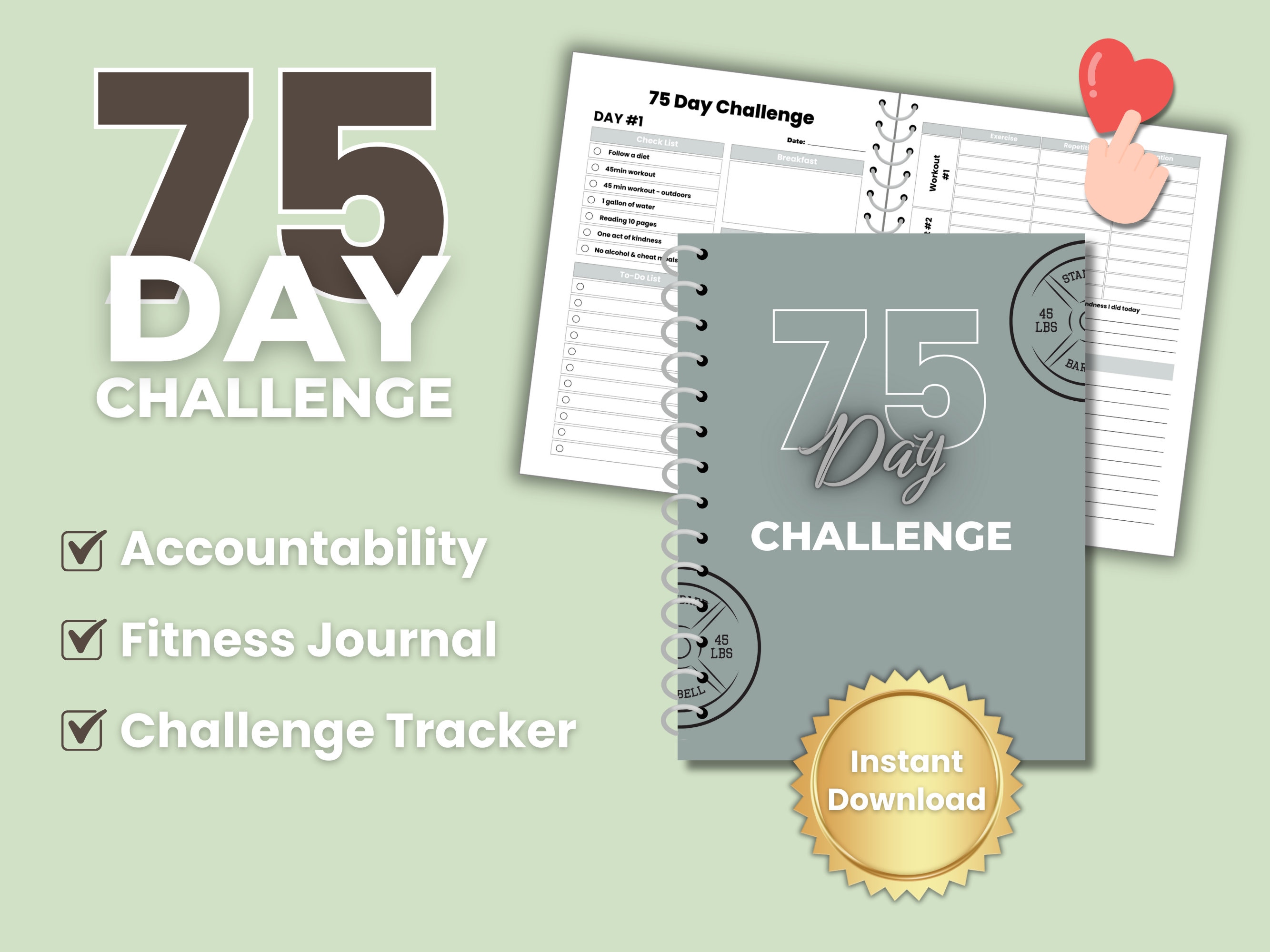 Ultimate 75 Day Fitness Challenge Journal Tracker Goals Daily Progress ...