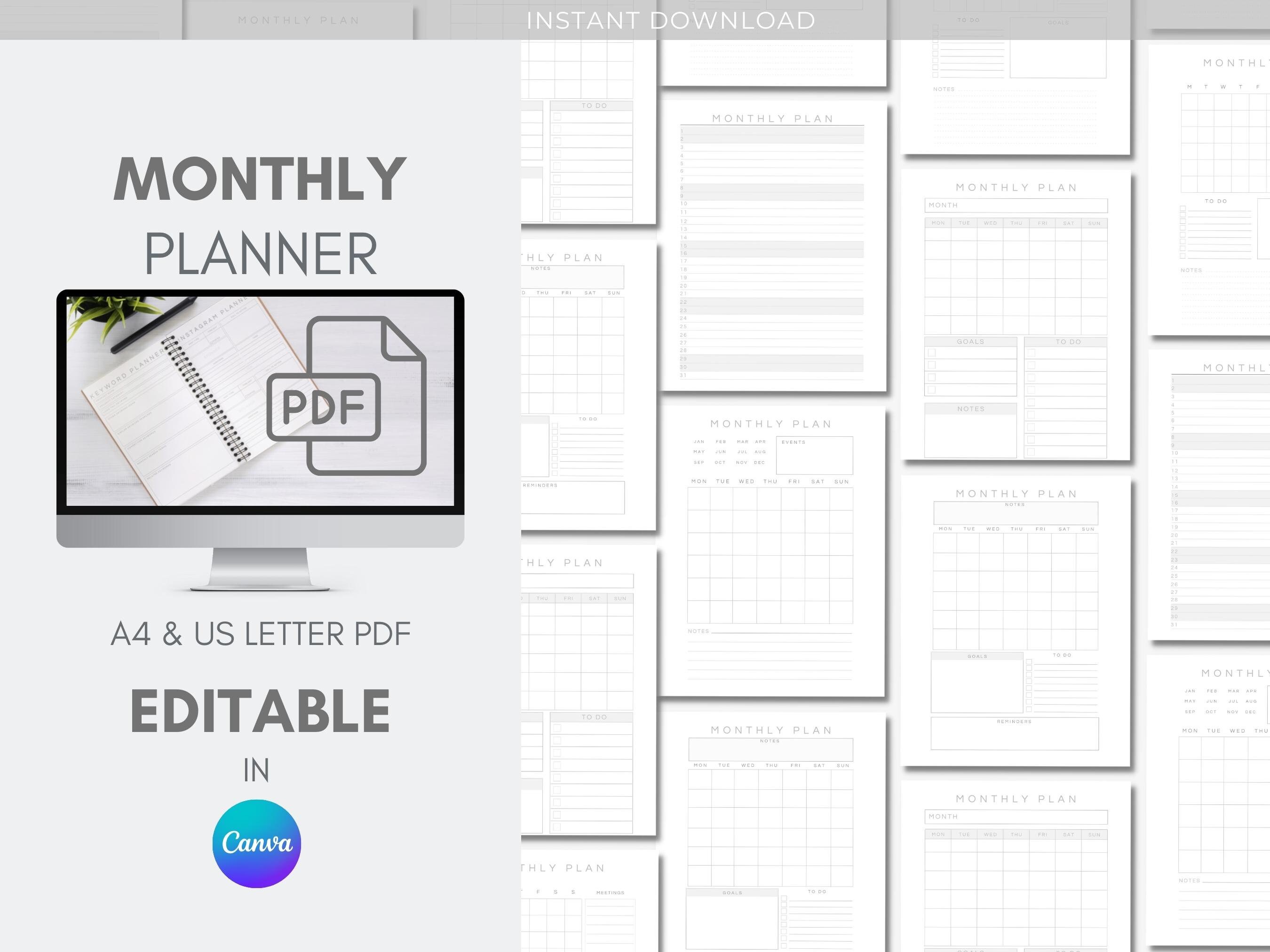 Undated Monthly Planner Printable Month Printable Pages Monthly ...