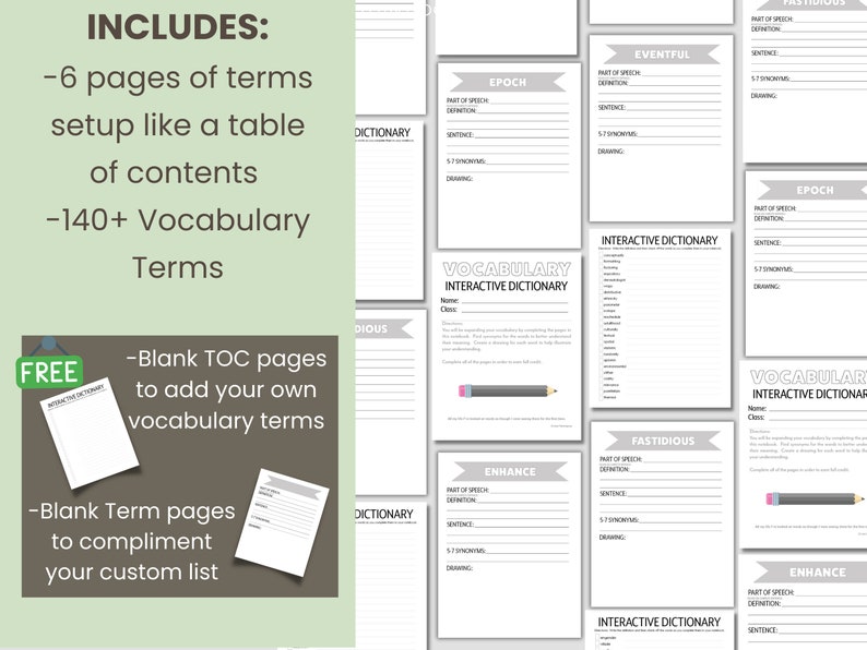 Vocabulary English Notebook Journal Dictionary Writing Fillable ...