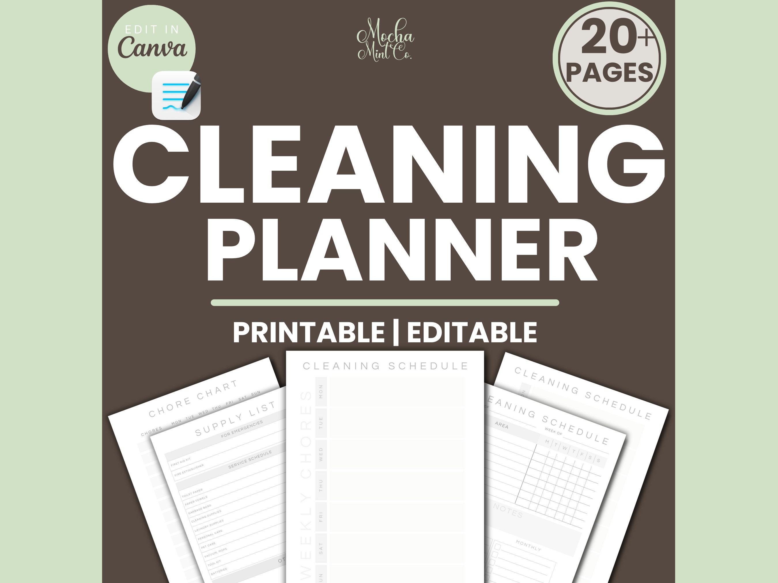 Cleaning Planner Template Schedule Editable Cleaner Checklist Weekly ...