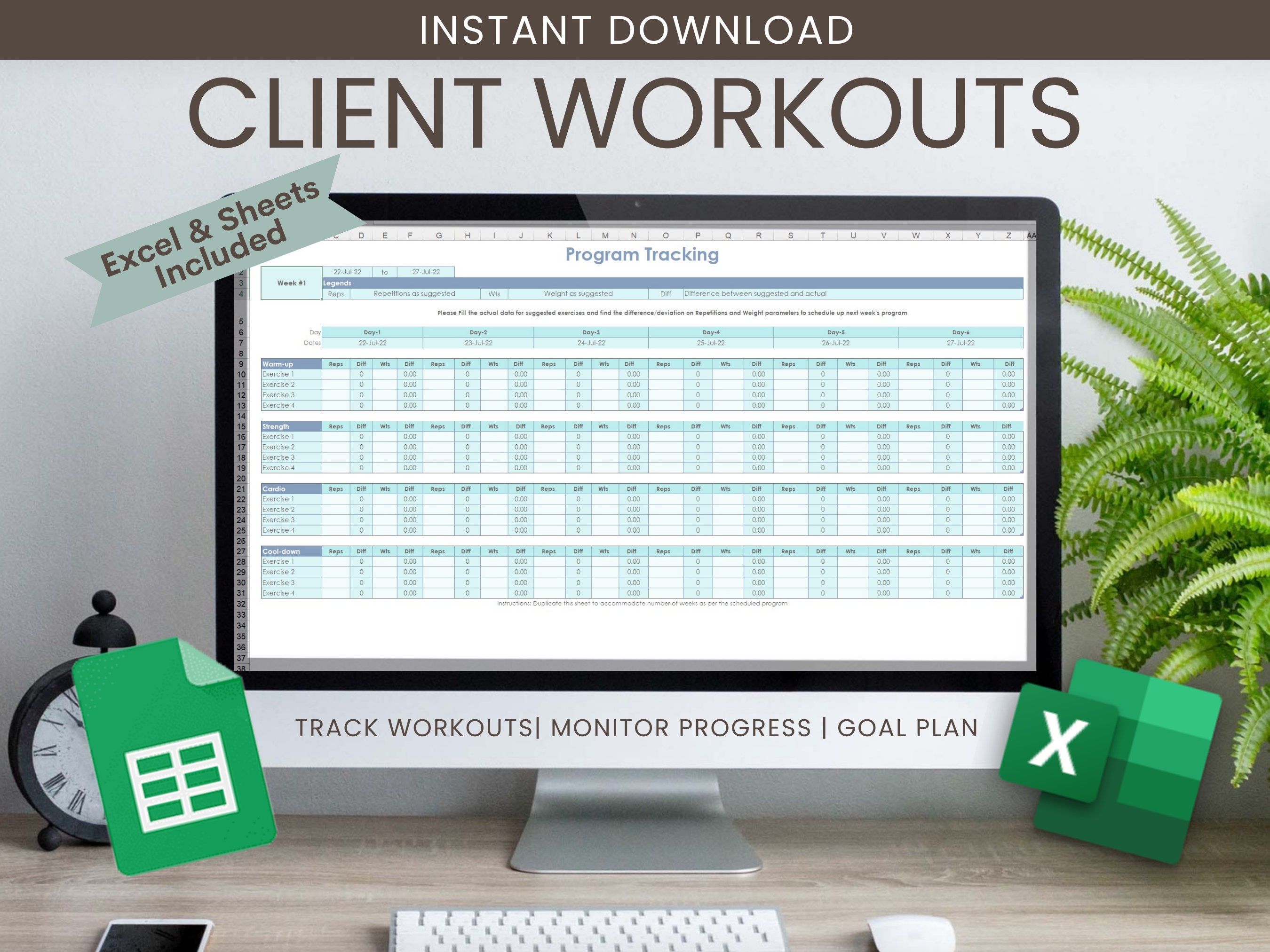 Personal Trainer Workout Template, Client Excel Google Sheets, Fitness ...