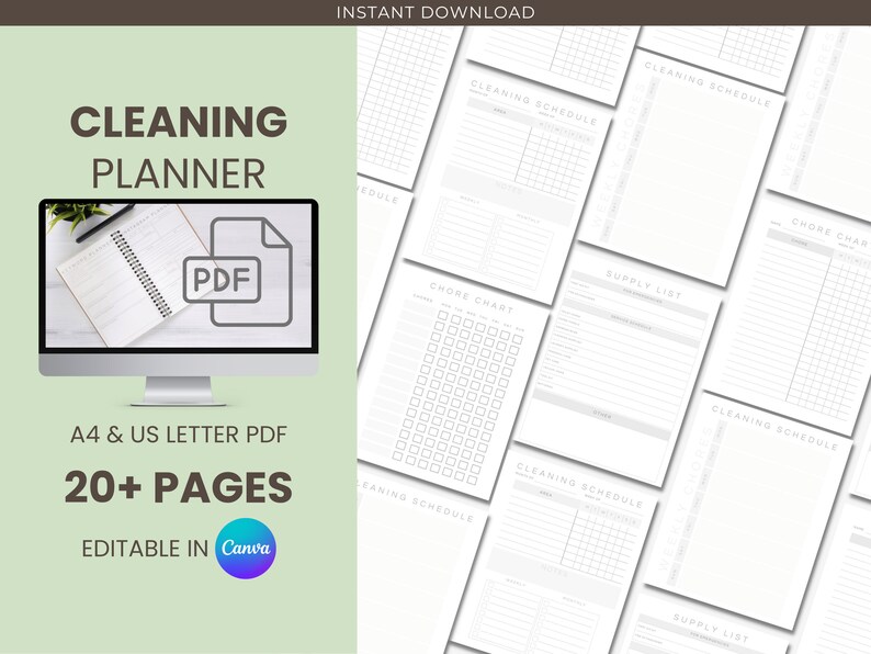 Cleaning Planner Template Schedule Editable Cleaner Checklist Weekly ...