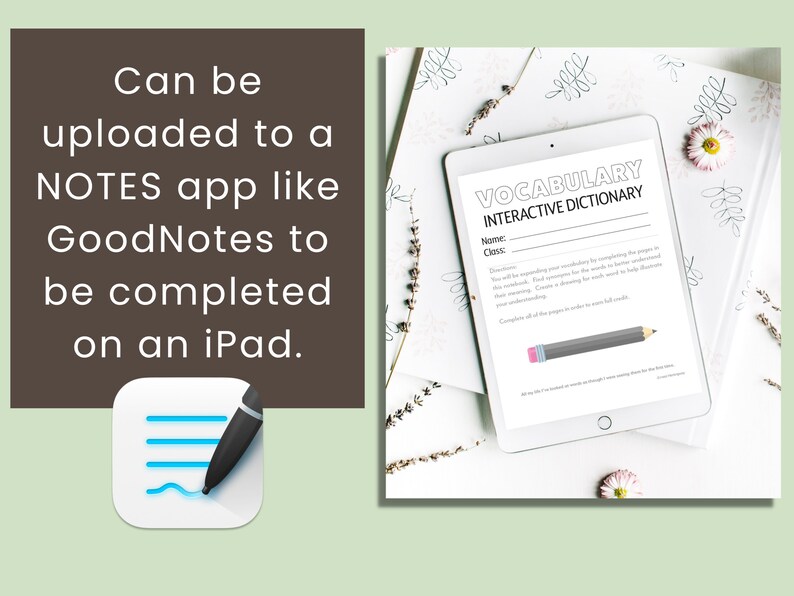 Vocabulary Interactive INB Journal Subject Dictionary Writing Fillable ...