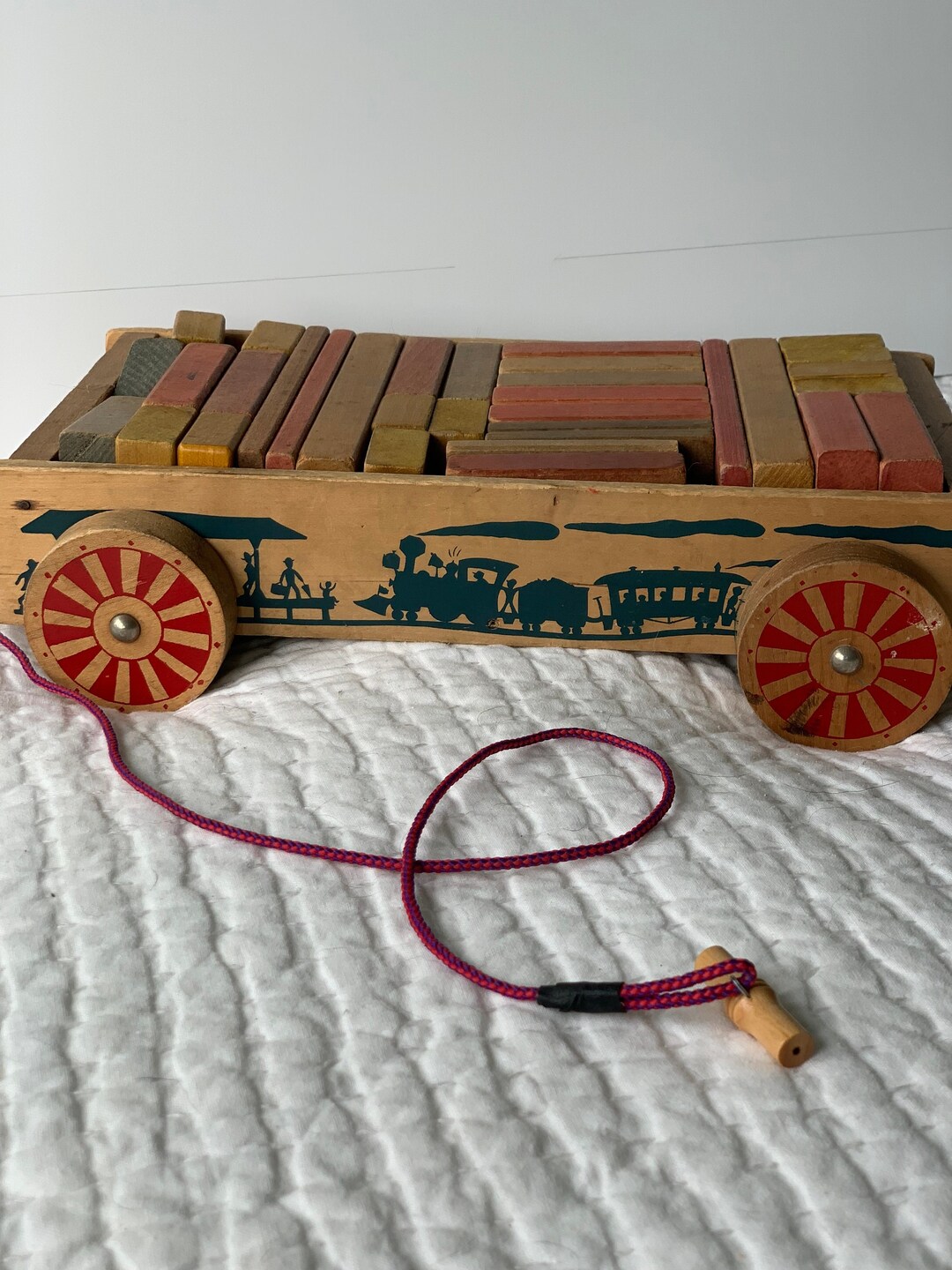 Holgate Anniversary Wagon Pull Toy With Building Blocks - Etsy
