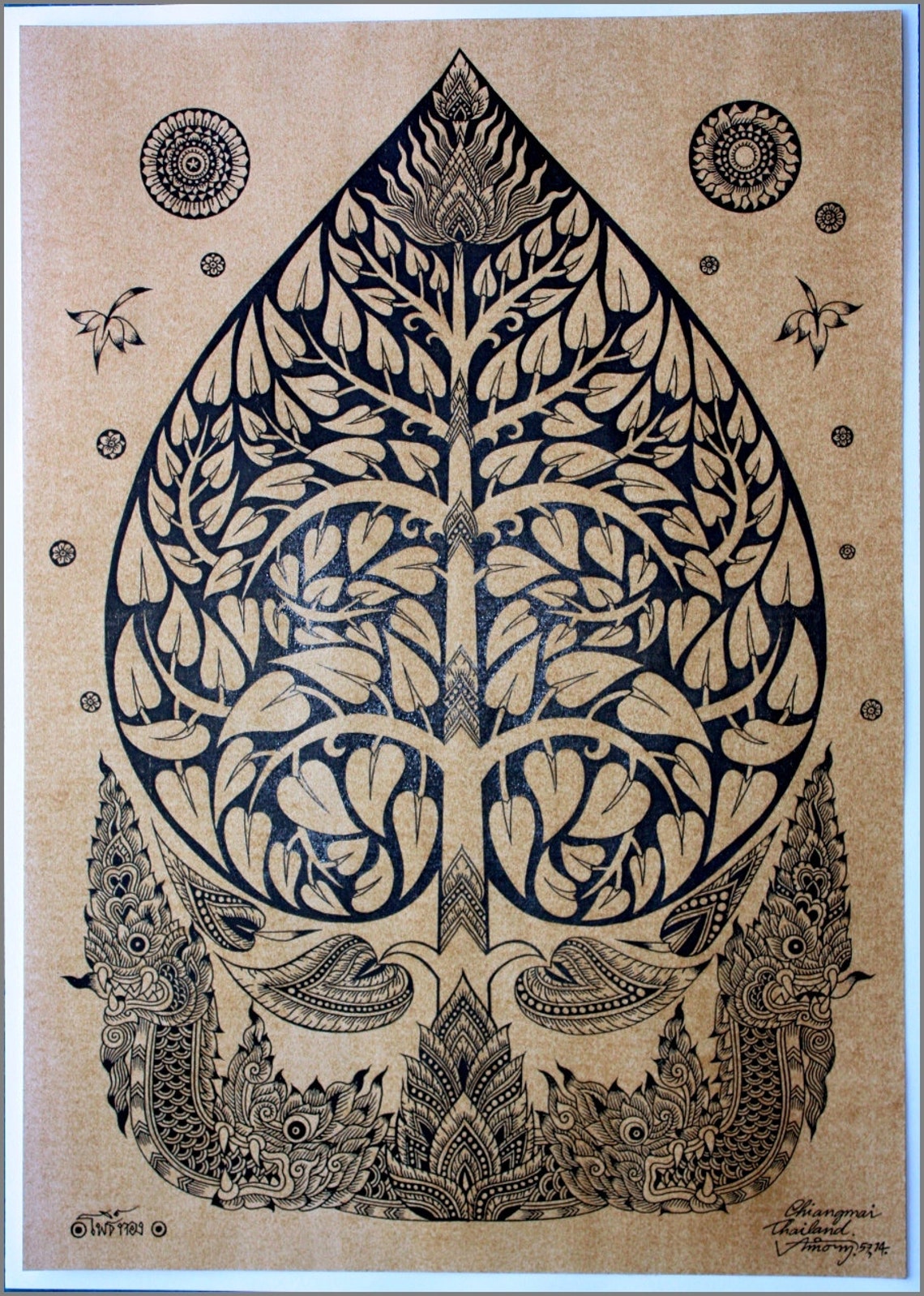 Thai Traditional Art of Bodhi Tree by Printing on Sepia Paper. - Etsy