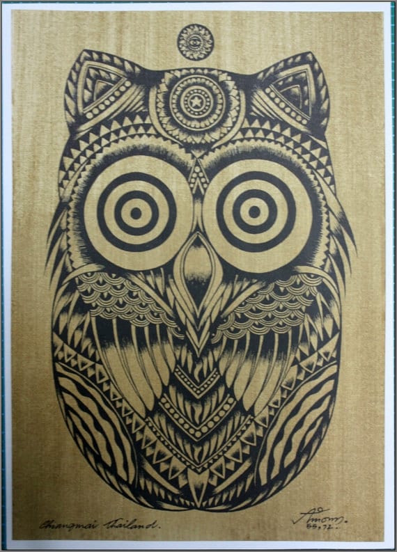 Thai Traditional Art of Owls by Printing on Sepia Paper | Etsy