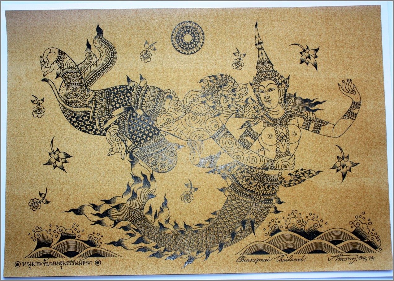 Buy Thai Traditional Art of Hanuman Arrested Suvannamaccha by Printing ...