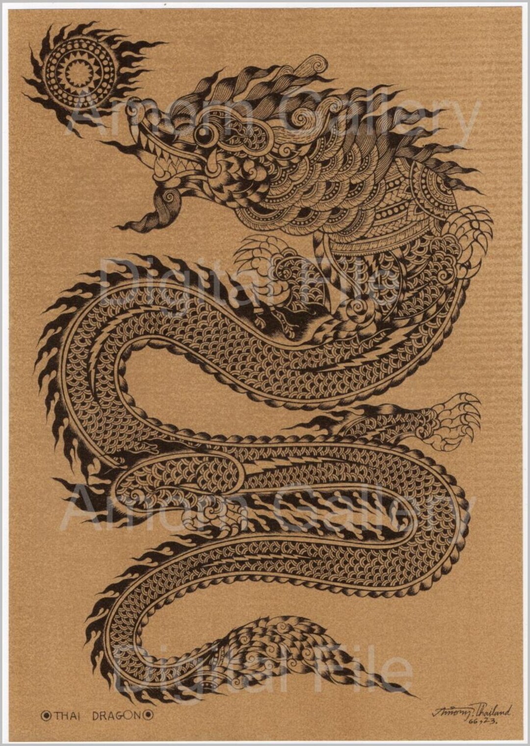 Digital File Download, Prints Art,thai Traditional Art of Thai Dragon ...