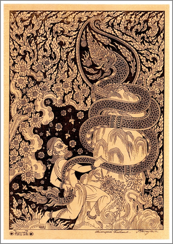 Thai Traditional Art of Naga by Printing on Sepia Paper - Etsy