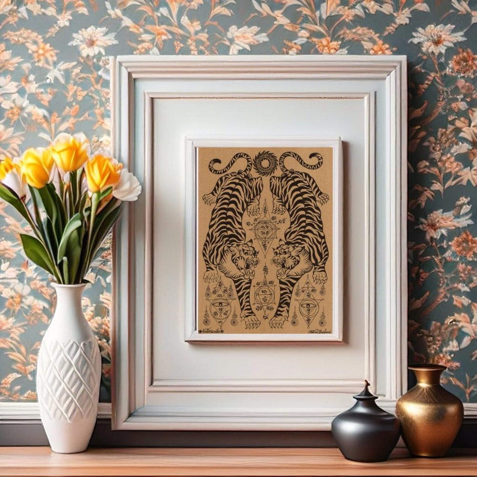 Thai Traditional Art of Talisman Tiger Leap (tiger Pairs) by Printing ...