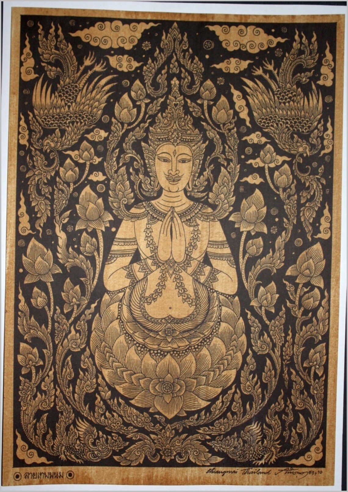 Thai Traditional Art of Deity by Silkscreen Printing on Sepia Paper. - Etsy
