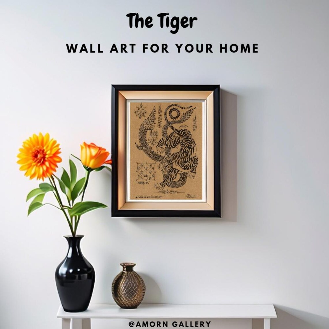 Thai Traditional Art of Talisman (tiger and Naga) by Printing on Sepia ...
