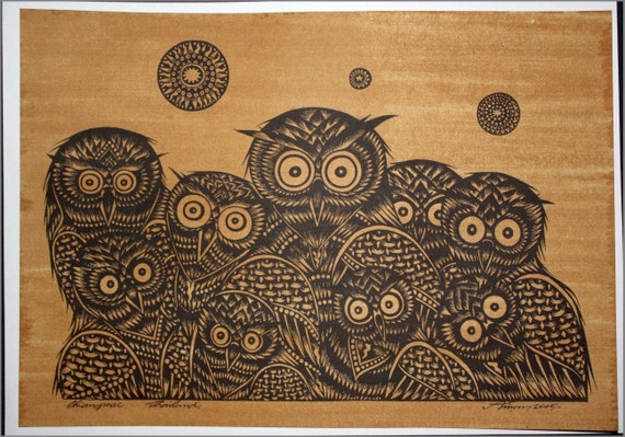 Thai Traditional Art of Owls by Printing on Sepia Paper | Etsy
