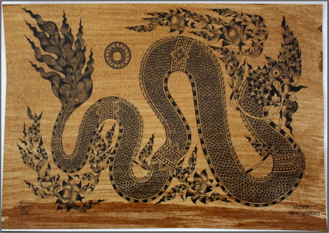 Thai Traditional Art of Naga by Printing on Sepia Paper,tattoo Dragon ...