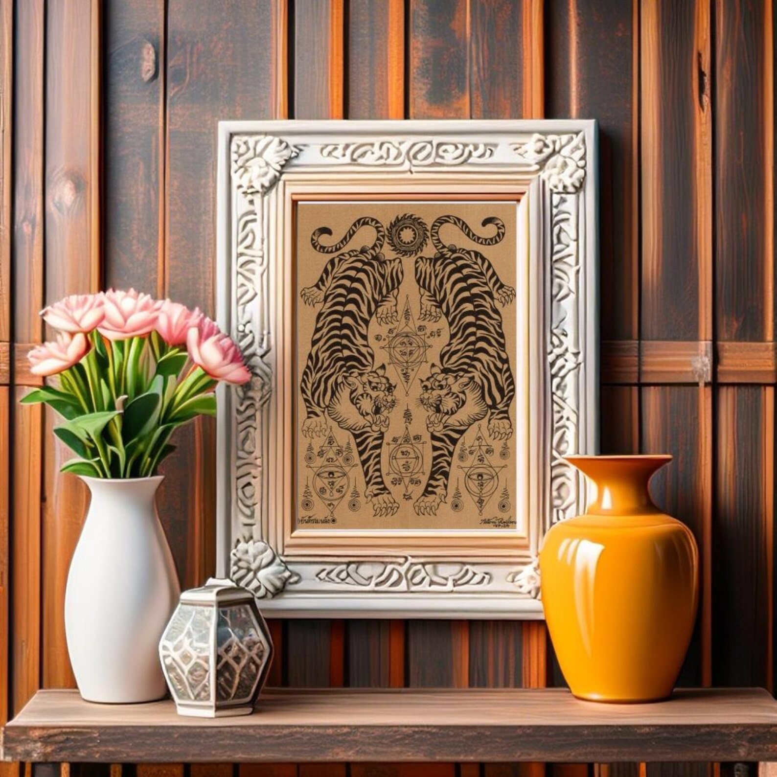 Thai Traditional Art of Talisman Tiger Leap (tiger Pairs) by Printing ...