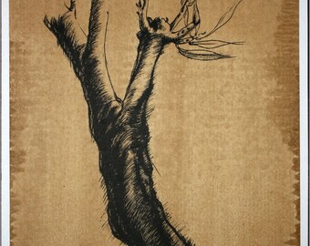 Thai Traditional Art of Tree by Printing on Sepia Paper | Etsy