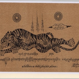 Thai Traditional Art of Talisman Tiger Leap by Printing on Sepia Paper ...