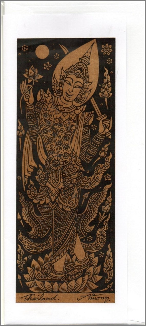 Thai Traditional Art Deity by Printing on Sepia Paper Card | Etsy