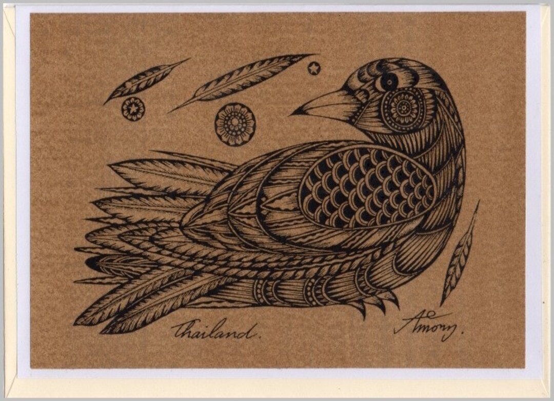 Thai Traditional Art of Bird by Printing on Sepia Paper Card. - Etsy