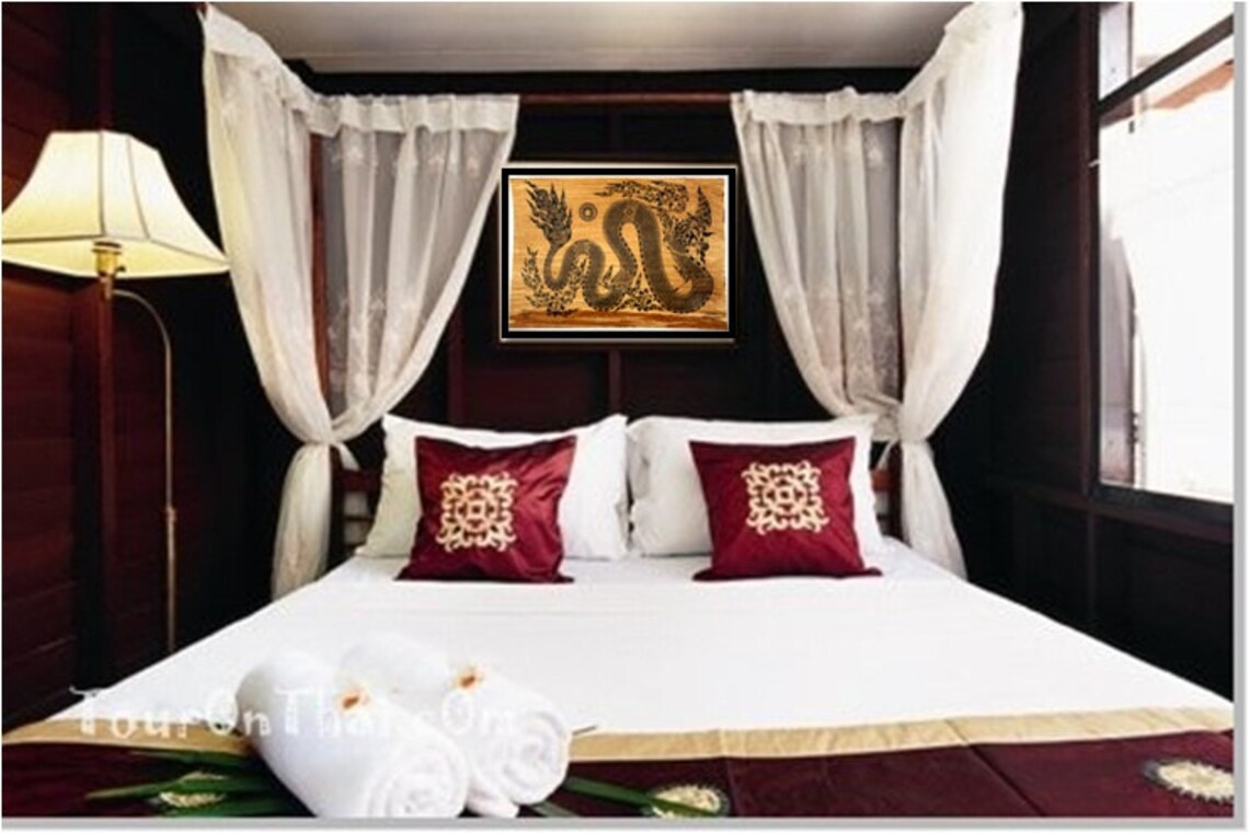 Thai traditional art of Naga by printing on sepia paper | Etsy