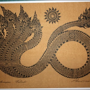 Thai Traditional Art of Naga by Printing on Sepia Paper,tattoo Dragon ...