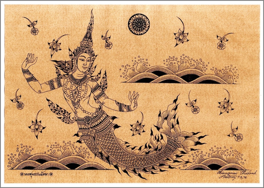 Thai Traditional Art of Suvannamaccha by Printing on Sepia Paper ...
