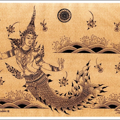 Thai Traditional Art of Kinnaree by Printing on Sepia Paper - Etsy