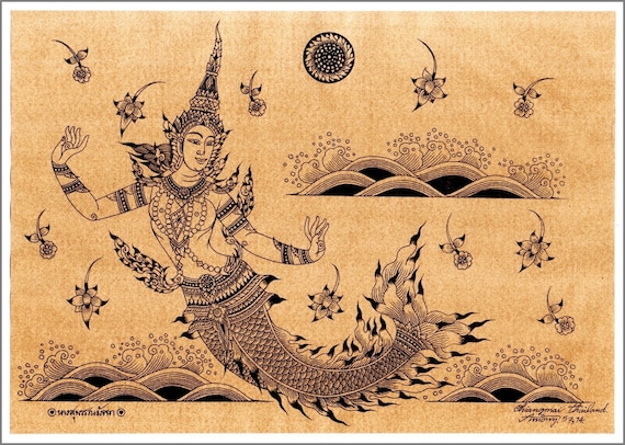Thai Traditional Art of Suvannamaccha by Printing on Sepia | Etsy