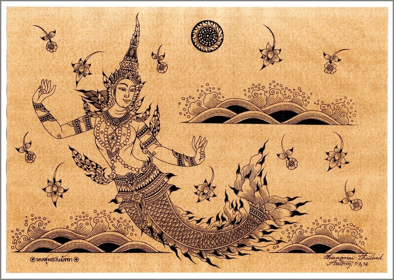 Thai Traditional Art of Suvannamaccha by Printing on Sepia Paper ...