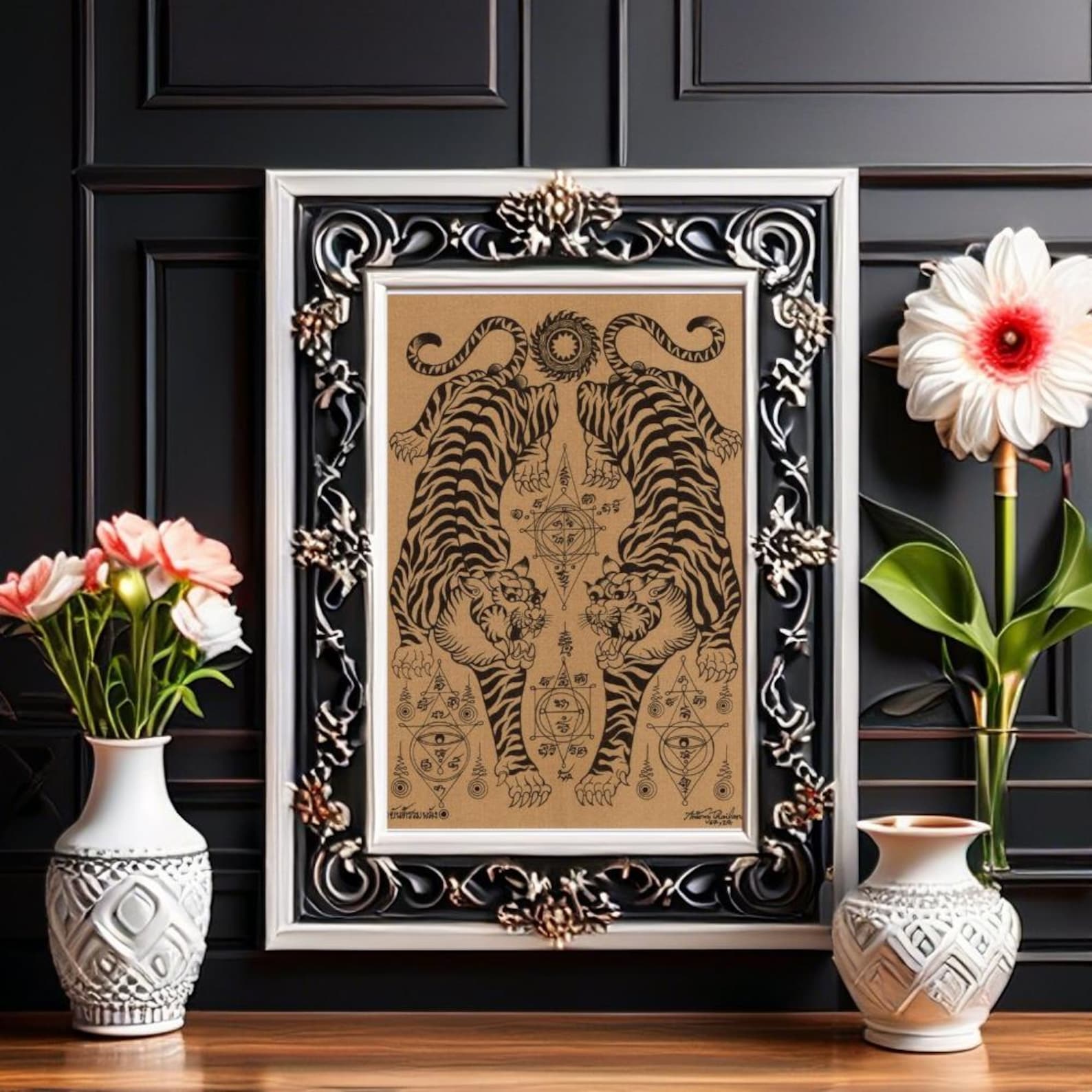 Thai Traditional Art of Talisman Tiger Leap (tiger Pairs) by Printing ...