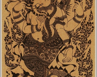 Thai Traditional Art of Ganesha Printing on Sepia Paper | Etsy