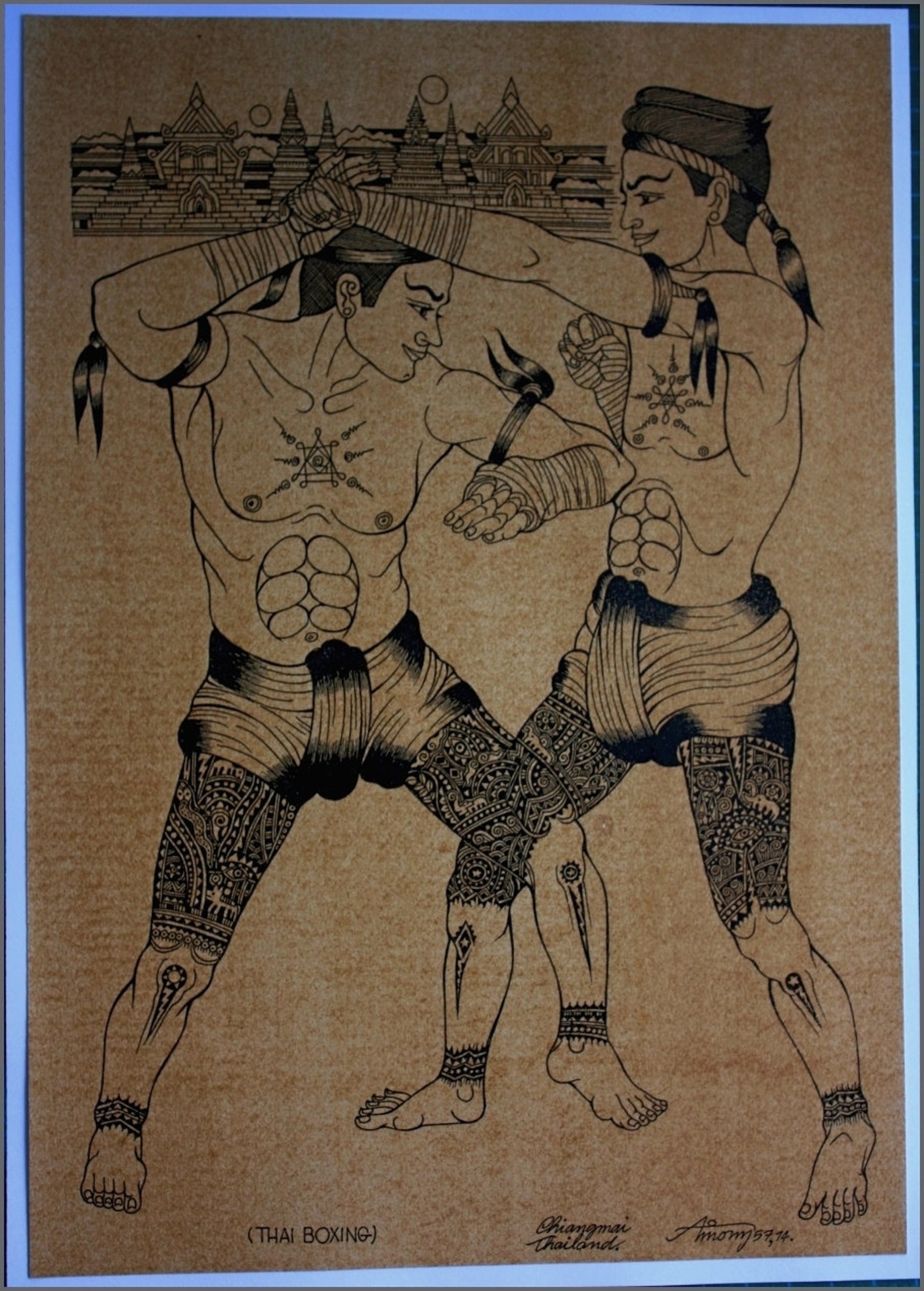 Thai Traditional Art of Thai Boxing by Printing on Sepia Paper. - Etsy