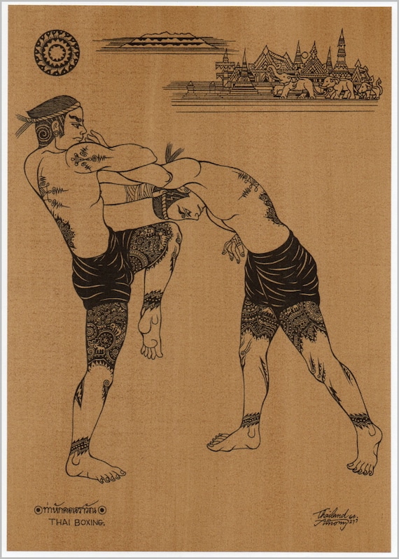 Thai Traditional Art of Thai Boxing by Printing on Sepia | Etsy