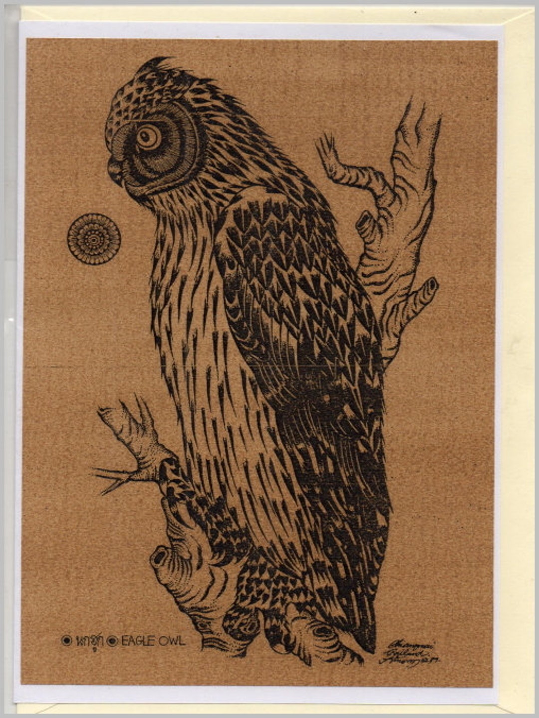 Thai Traditional Art Owls by Printing on Sepia Paper Card. - Etsy