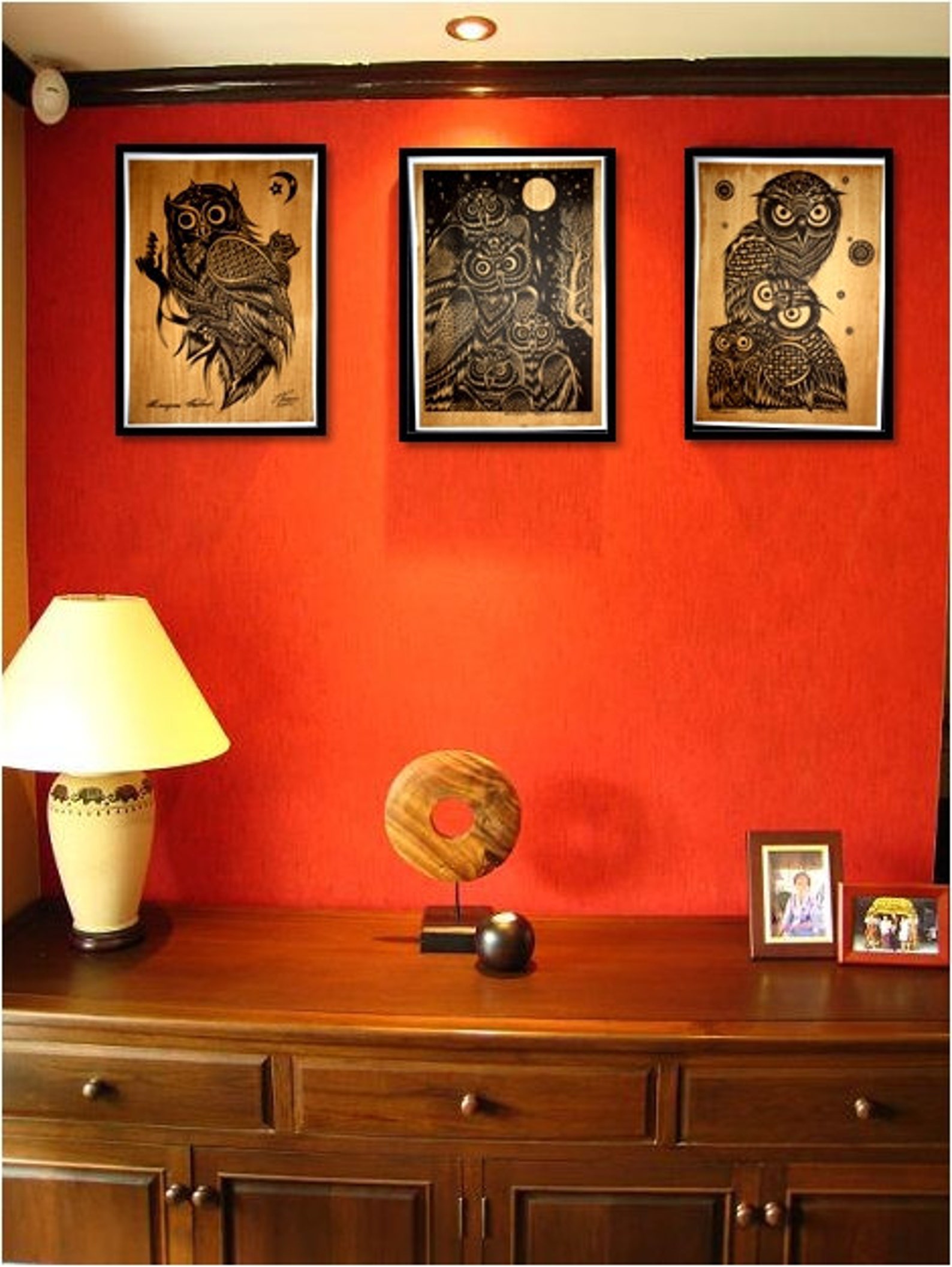 Thai Traditional Art of Owls by Printing on Sepia Paper | Etsy