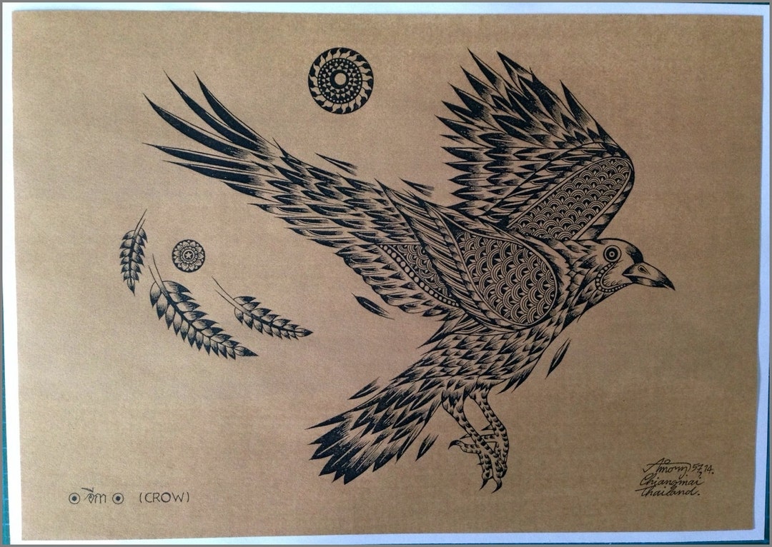 Thai Traditional Art of Jungle Crow by Printing on Sepia Paper. - Etsy