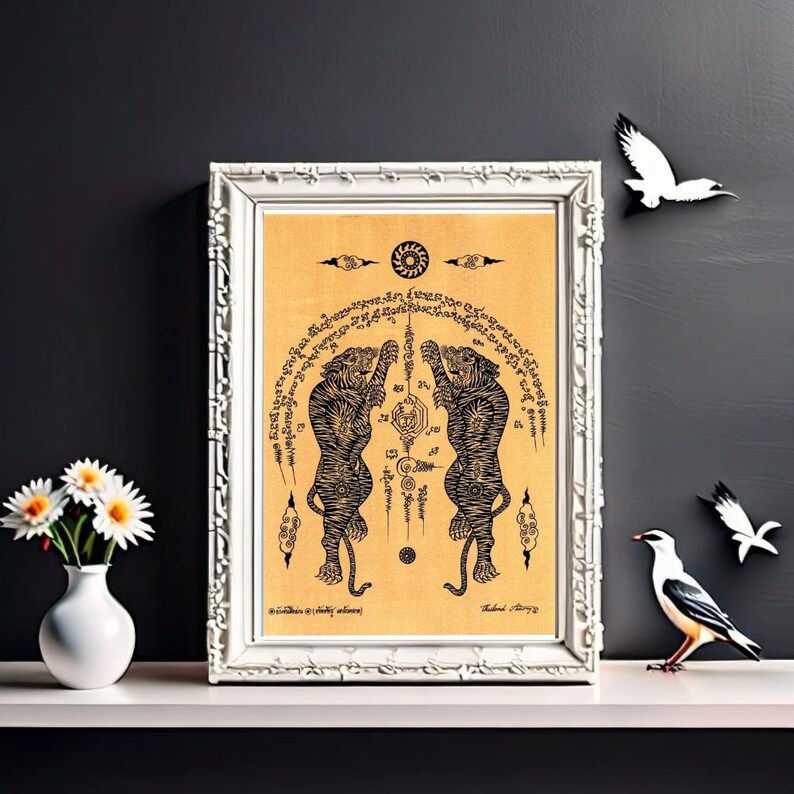 Thai Traditional Art of Talisman Tiger Leap (tiger Pairs) by Printing ...