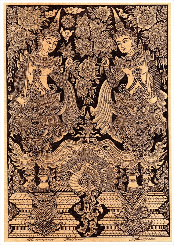 Thai Traditional Art of Deity by Printing on Sepia Paper. | Etsy