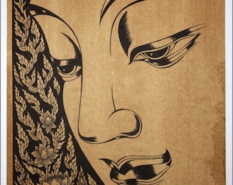 Thai Traditional Art of Buddha by Printing on Sepia Paper | Etsy