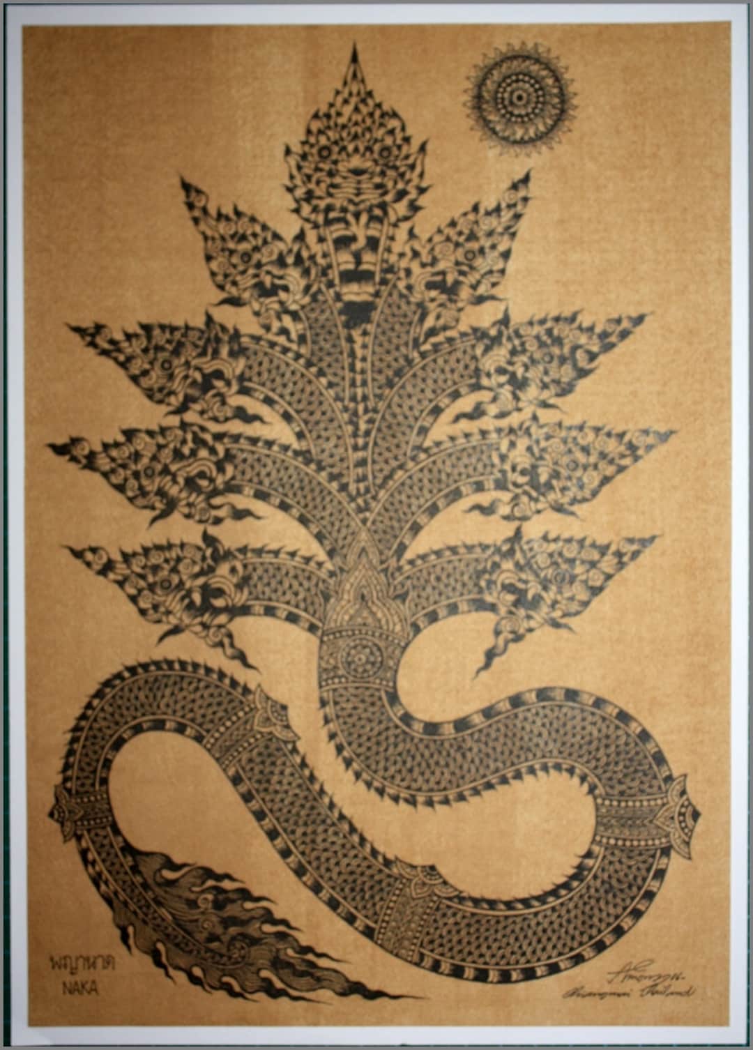 Thai Traditional Art of Naga by Printing on Sepia Paper,tattoo Dragon ...