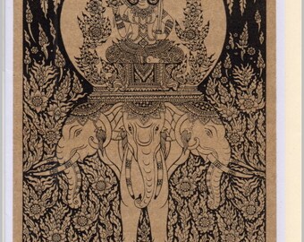 Thai Traditional Art of Erawan Elephant by Printing on Sepia | Etsy