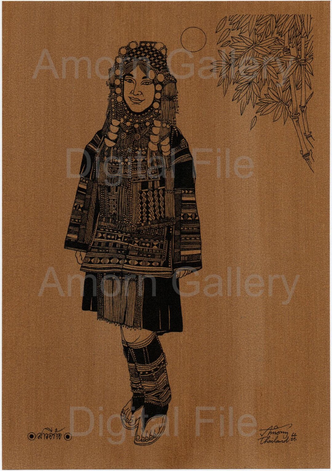 Digital File Download, Prints Art,thai Traditional Art of Akha Woman ...