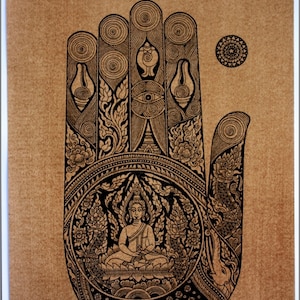 Thai Traditional Art of Hand of the Buddha by Printing on Sepia Paper ...